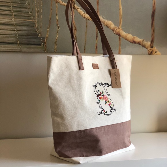 Color Dude | Bags | Color Dunes Oasis Monogram Toteletter S Cream Nwt ...
